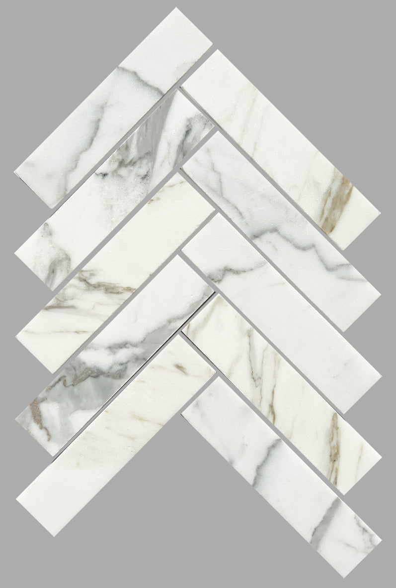 Marble Mosaic Tiles Herringbone Honed - Artemis Calacatta Gold White ...